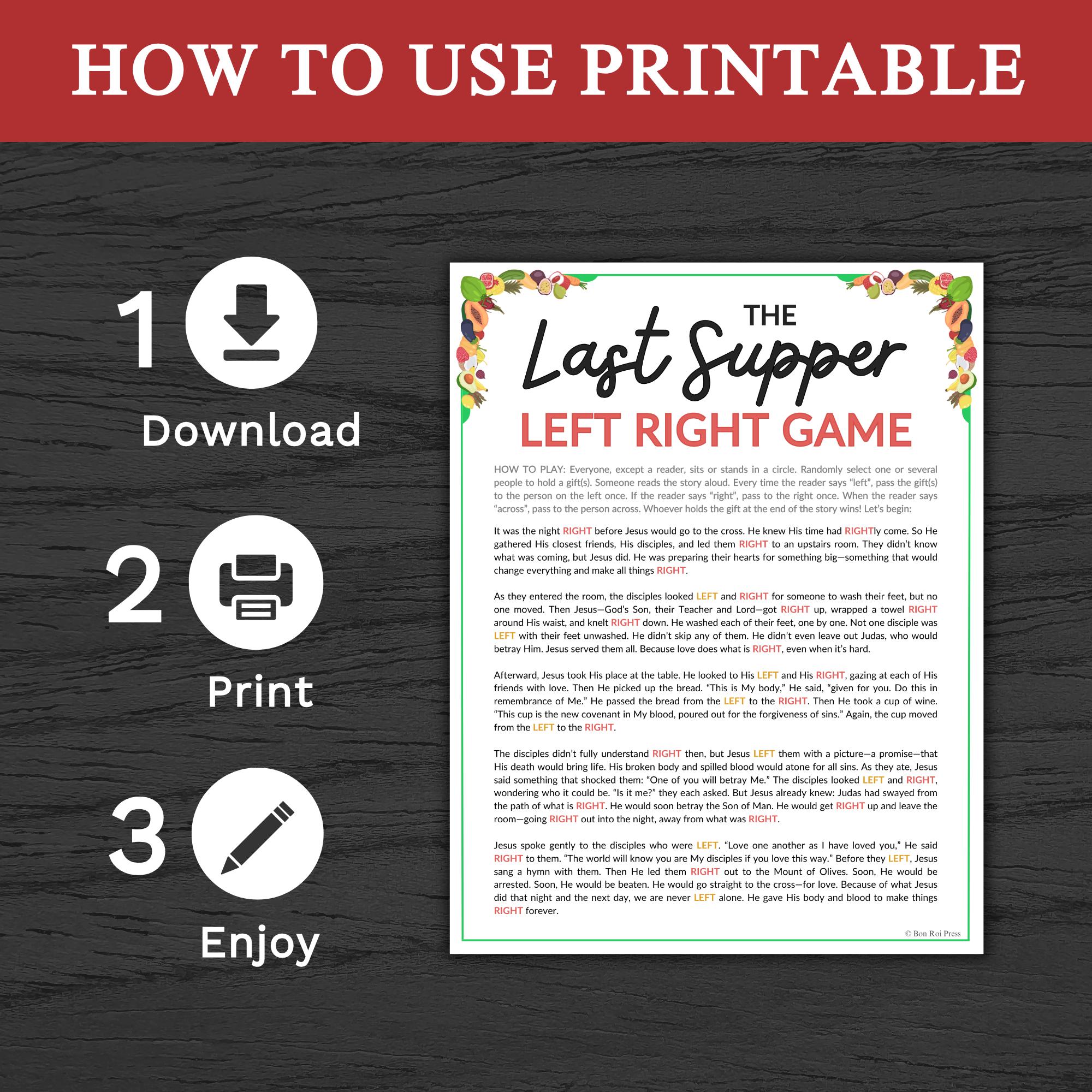 The Last Supper Left Right Game | Jesus Communion Printable for Church ...