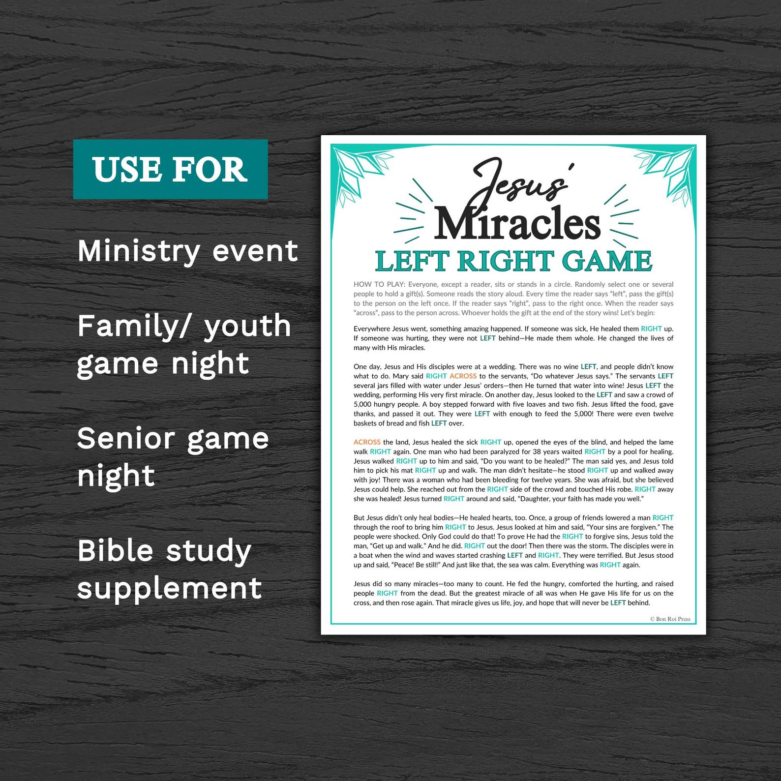 Jesus' Miracles Left Right Game | Printable for Church Kids Teens ...