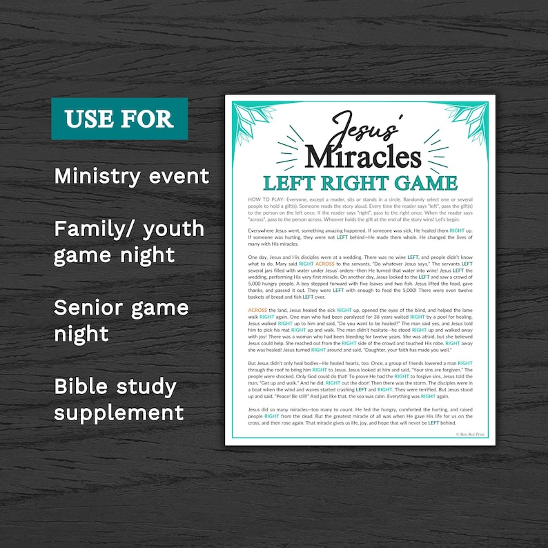 Jesus' Miracles Left Right Game | Printable for Church Kids Teens ...