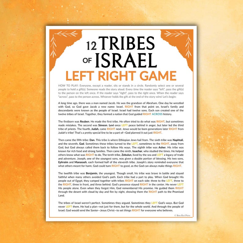 12 Tribes of Israel Left Right Game | Sons of Jacob Story Printable for ...