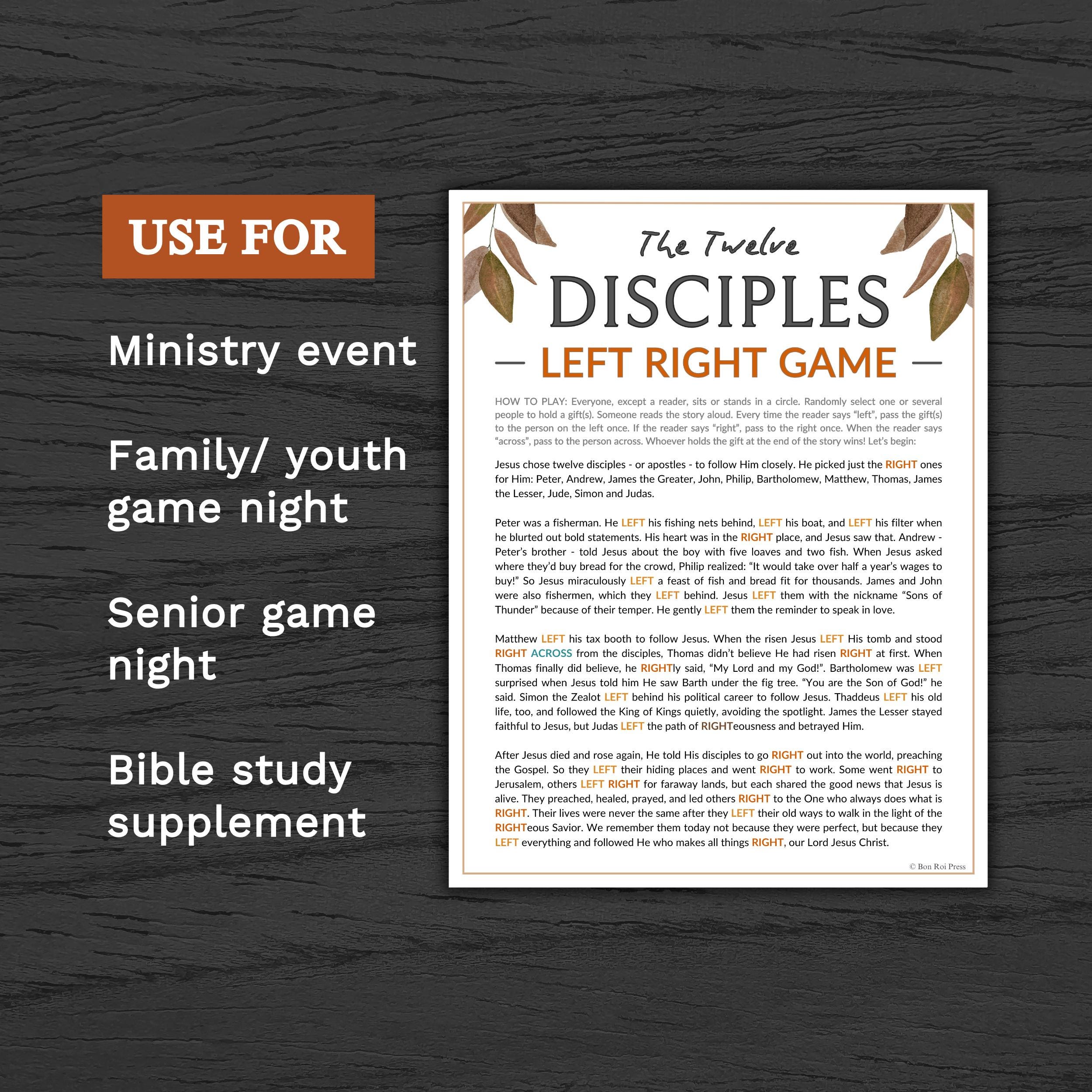 Twelve Disciples Left Right Game | Apostles Printable for Church Youth ...