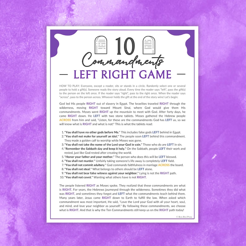 Ten Commandments Left Right Game | Printable for Church Youth Group ...