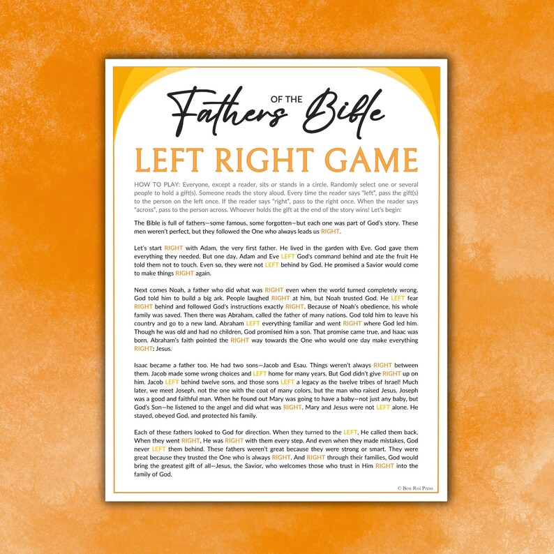 Fathers of the Bible Left Right Game | Dads of Scripture Printable for ...