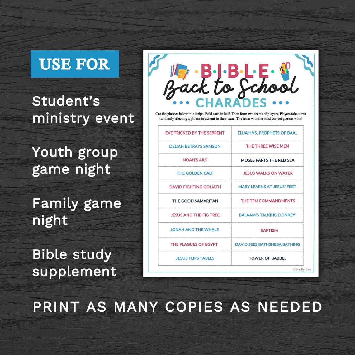 Bible Back to School Charades Game | Printable for Church, Sunday ...