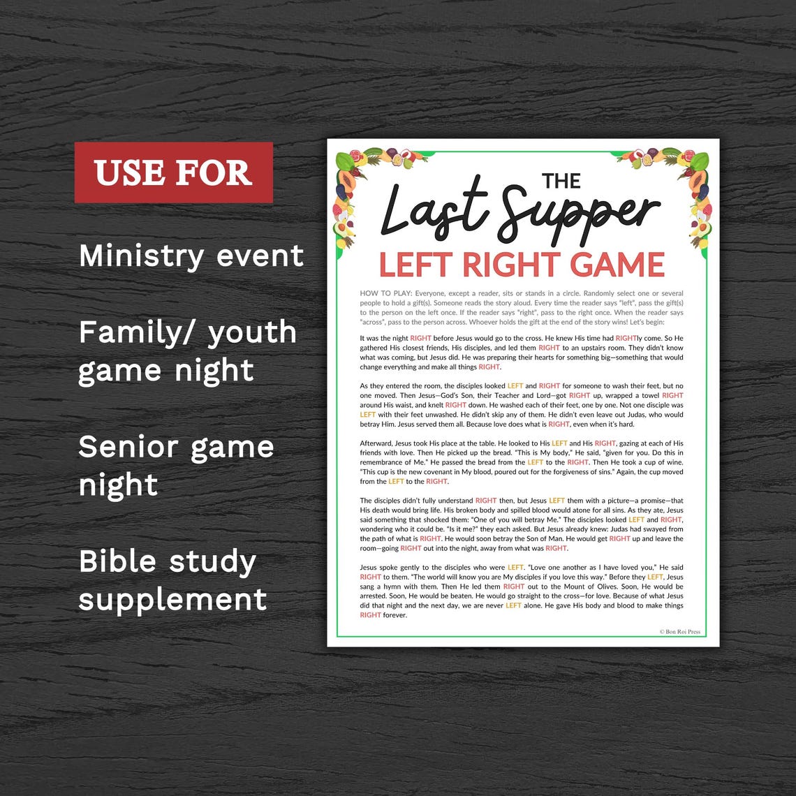 The Last Supper Left Right Game | Jesus Communion Printable for Church ...