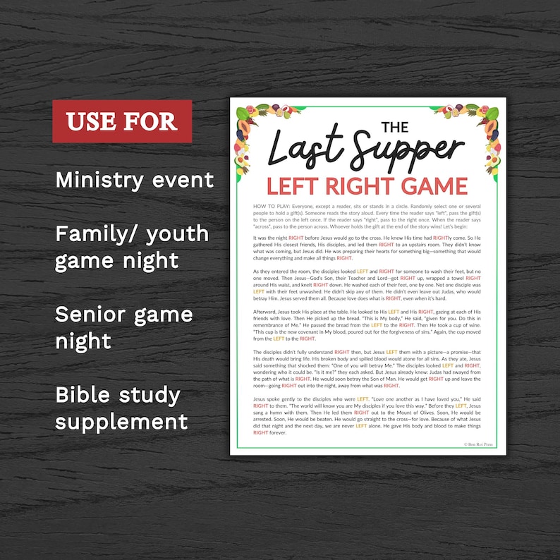 The Last Supper Left Right Game | Jesus Communion Printable for Church ...