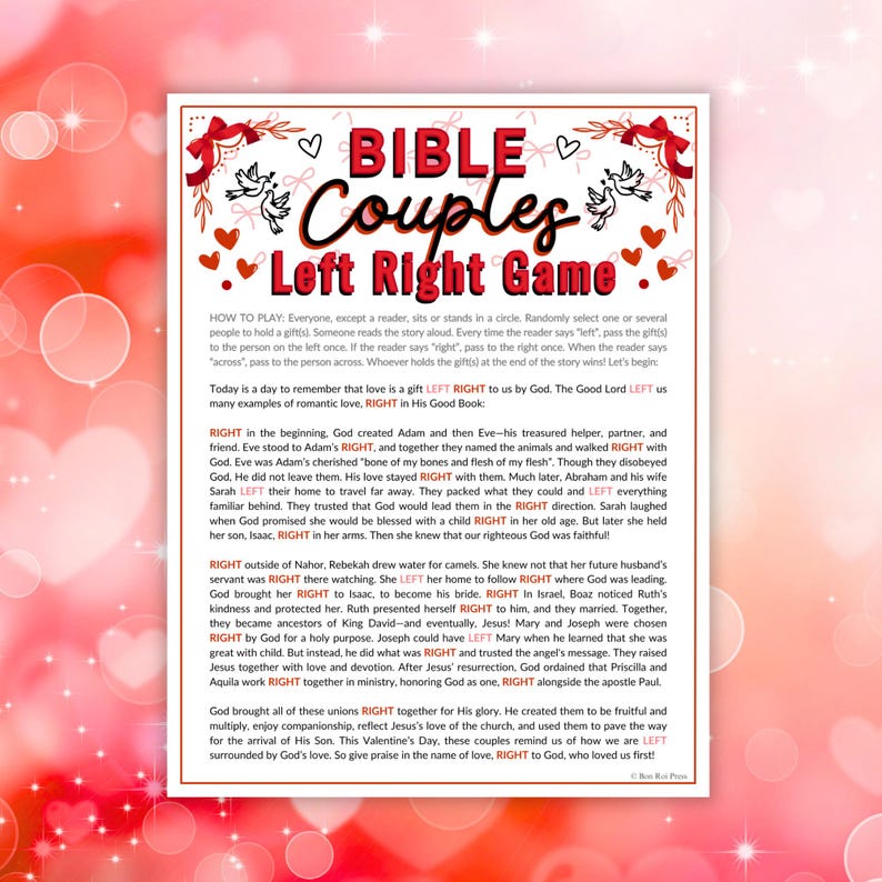 Bible Couples Left Right Game | Valentine's Day Printable for Church ...