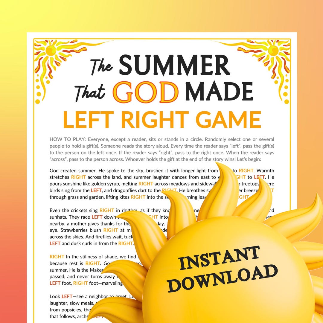 The Summer That God Made Left Right Game | Printable for Church Kids ...