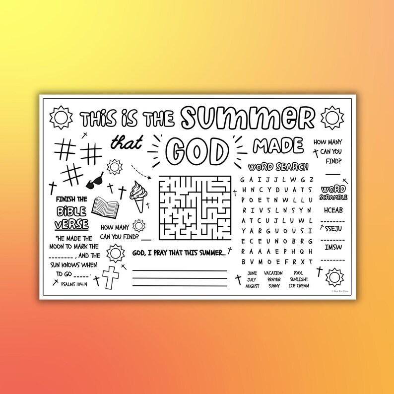 The Summer That God Made Activity Placemat | Christian Printable Ledger ...