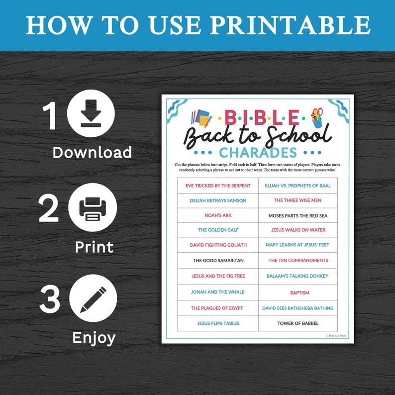 Bible Back to School Charades Game | Printable for Church, Sunday ...