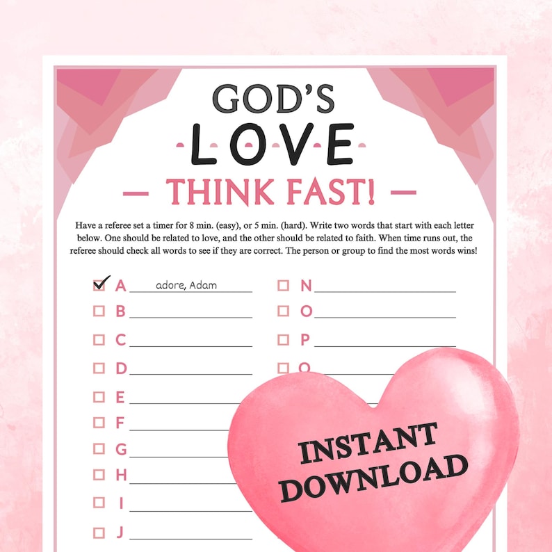 God's Love Think Fast Game | Valentine's Printable for Church Kids ...