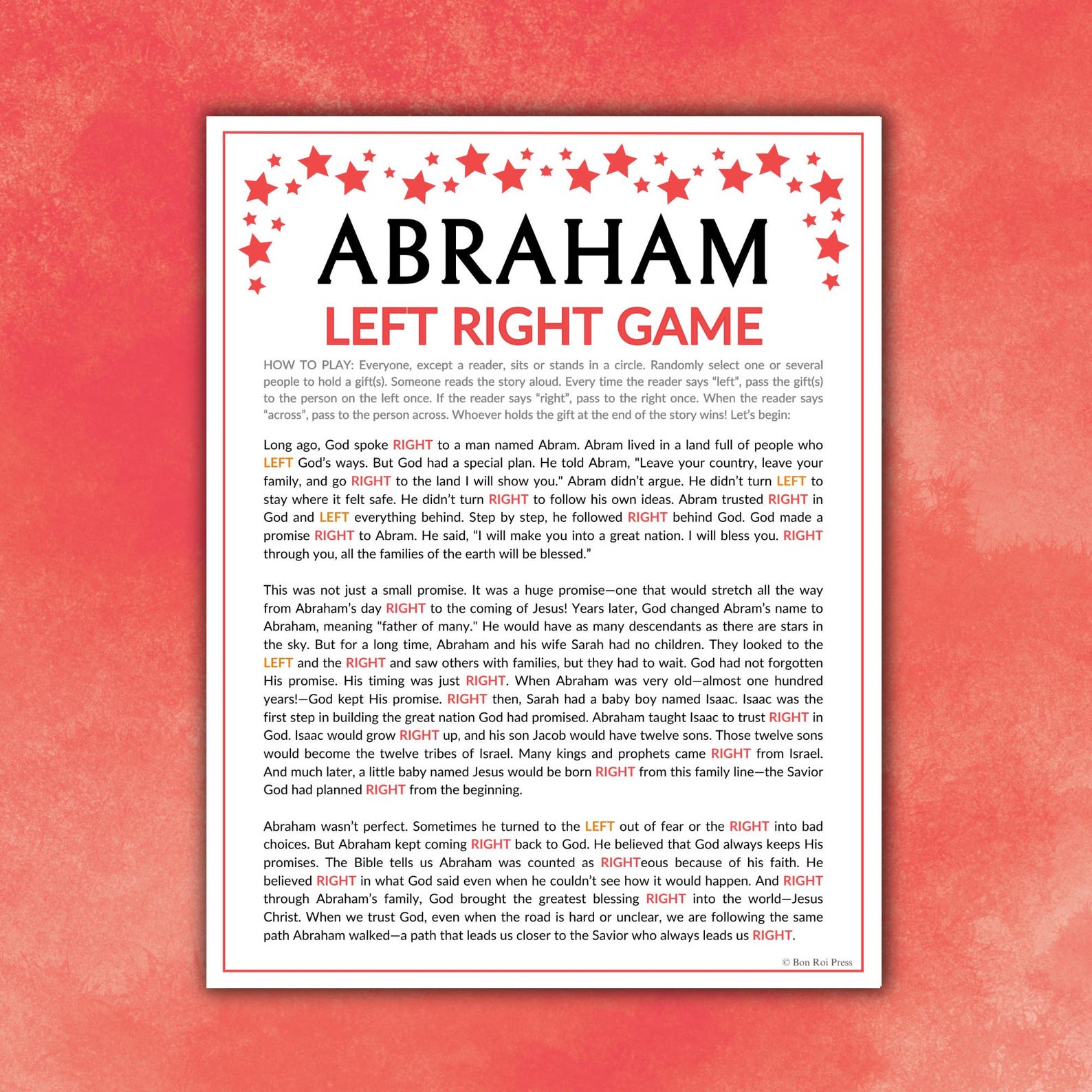 Abraham Left Right Game | Patriarch Father of the Bible Printable for ...