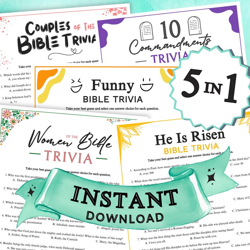 Bible Trivia Games Bundle | 5 Printables for Church Youth Group, Adults ...