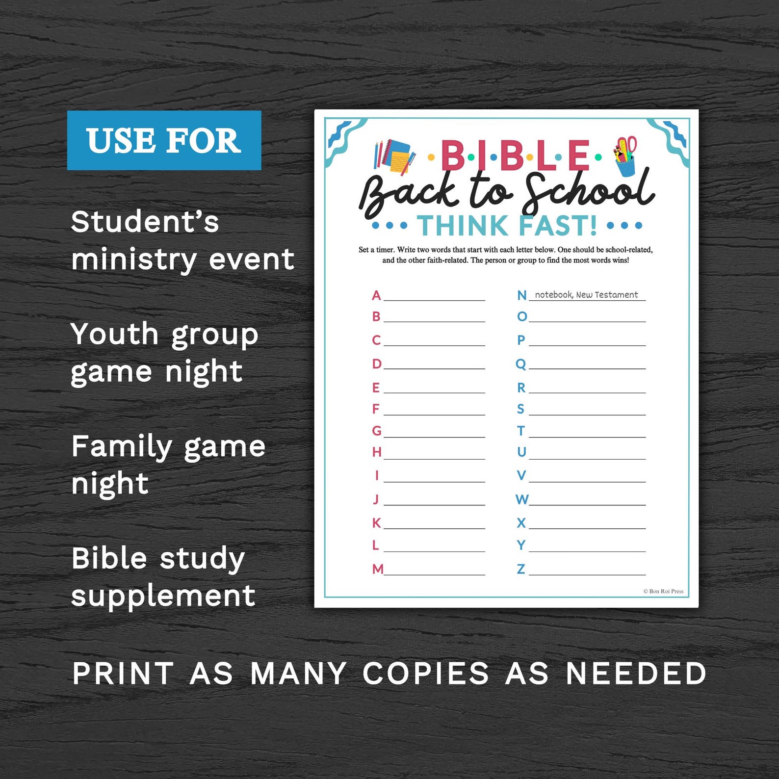 Bible Back to School Think Fast Game | Printable for Church, Sunday ...