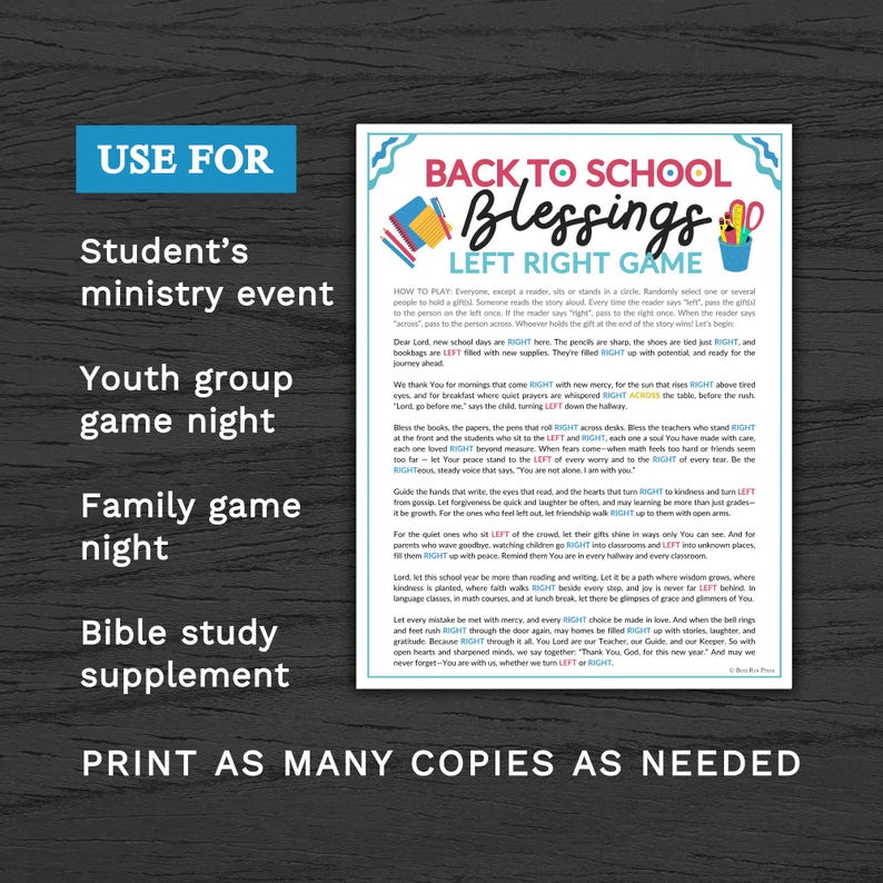 Back to School Blessings Left Right Game | Printable for Church Kids ...