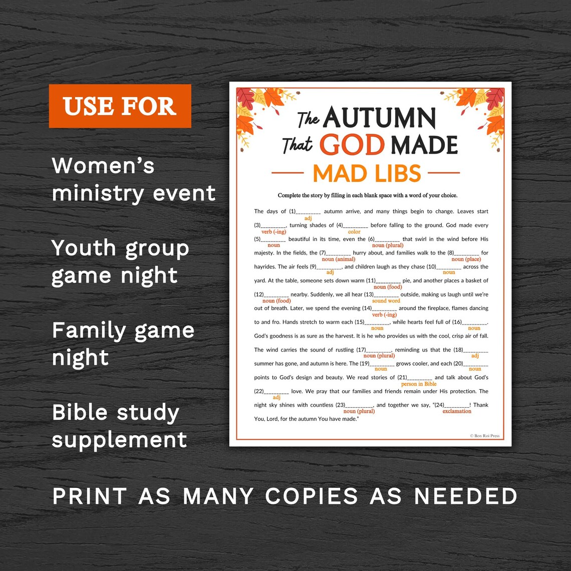 The Autumn That God Made Mad Libs Game | Fall Printable for Church Kids ...
