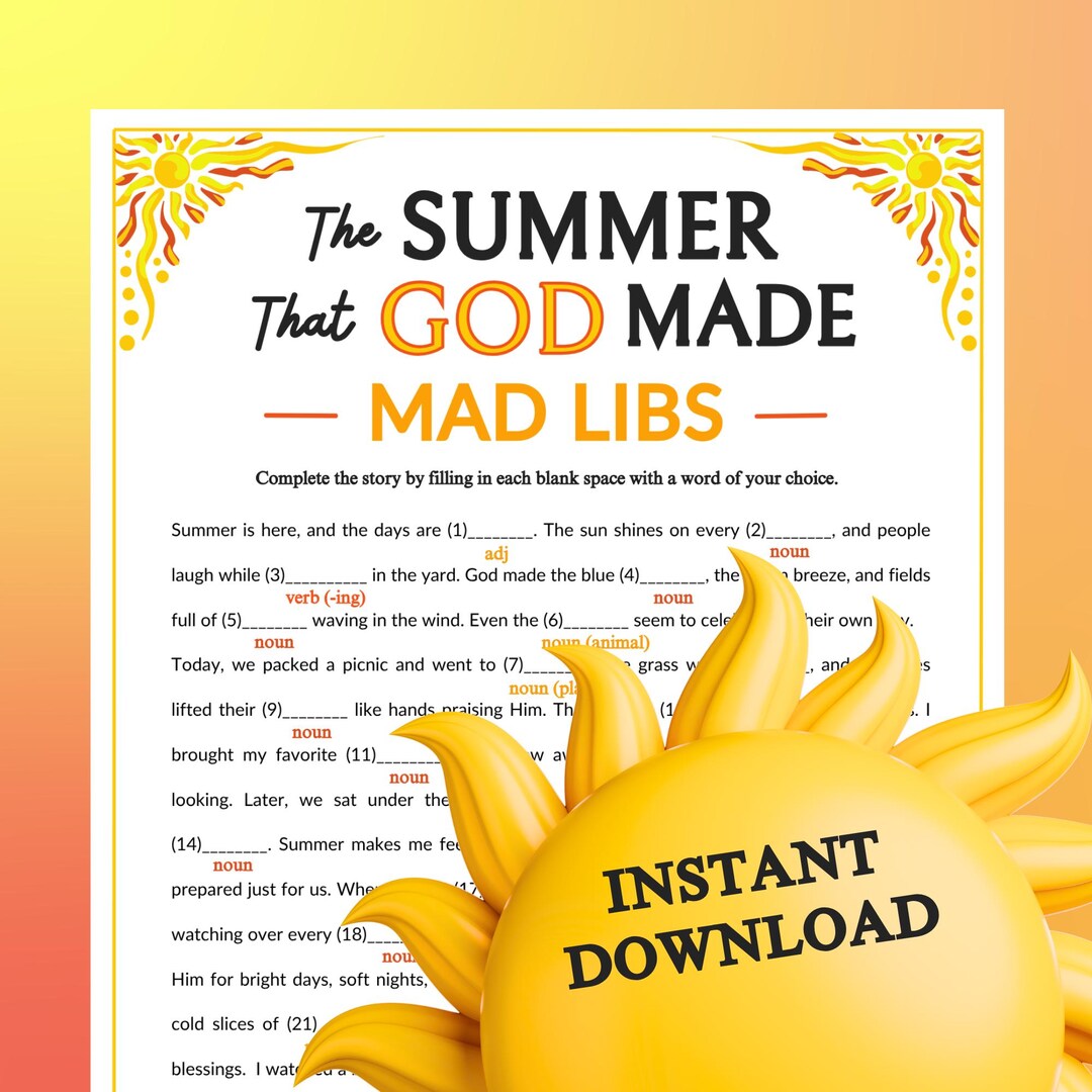 The Summer That God Made Mad Libs | Printable for Church Kids Teens ...