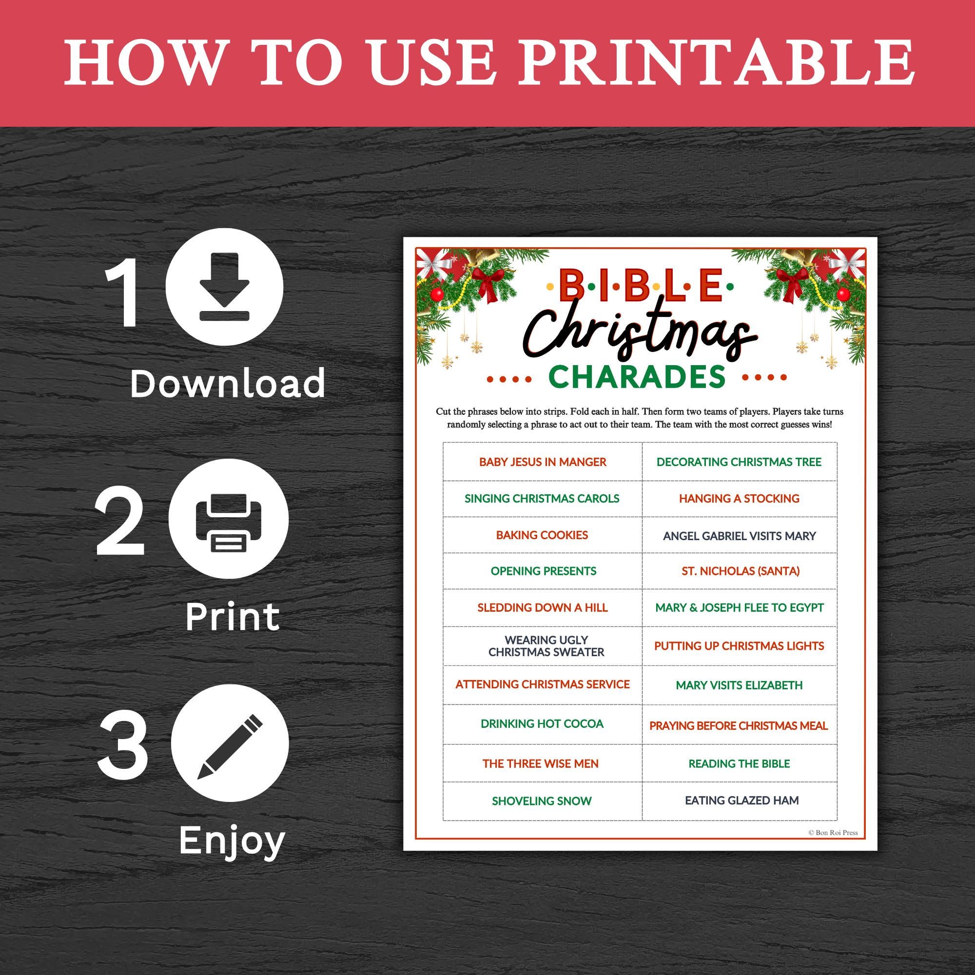 Bible Christmas Charades Game | Nativity Christian Printable for Church ...