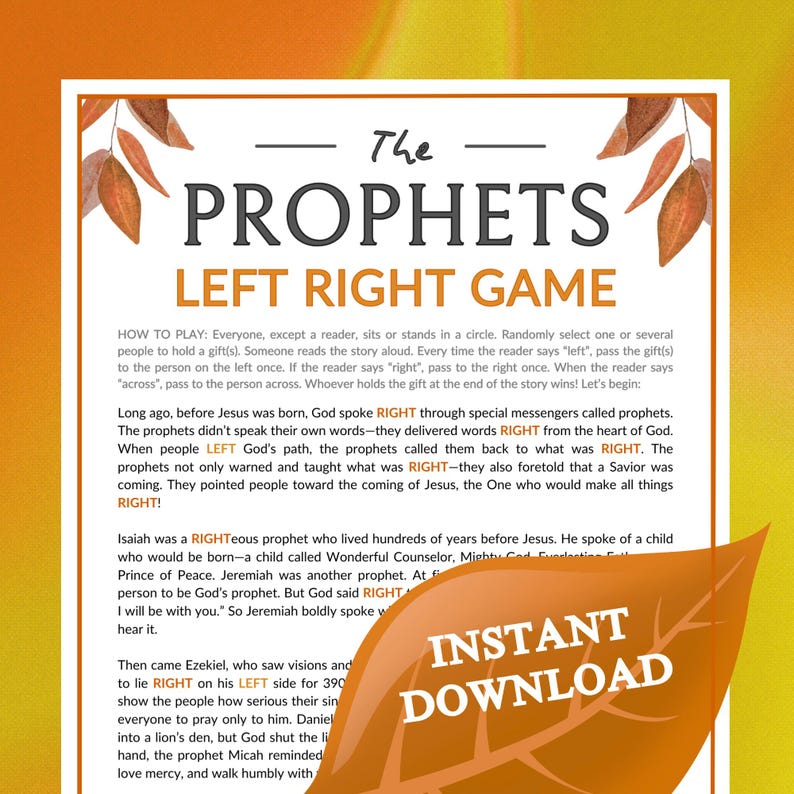 Prophets Left Right Game | Story Printable for Church Kids Adults ...
