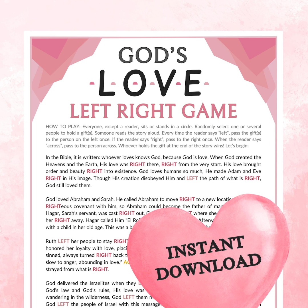 God's Love Left Right Game | Valentine's Printable for Church Kids ...