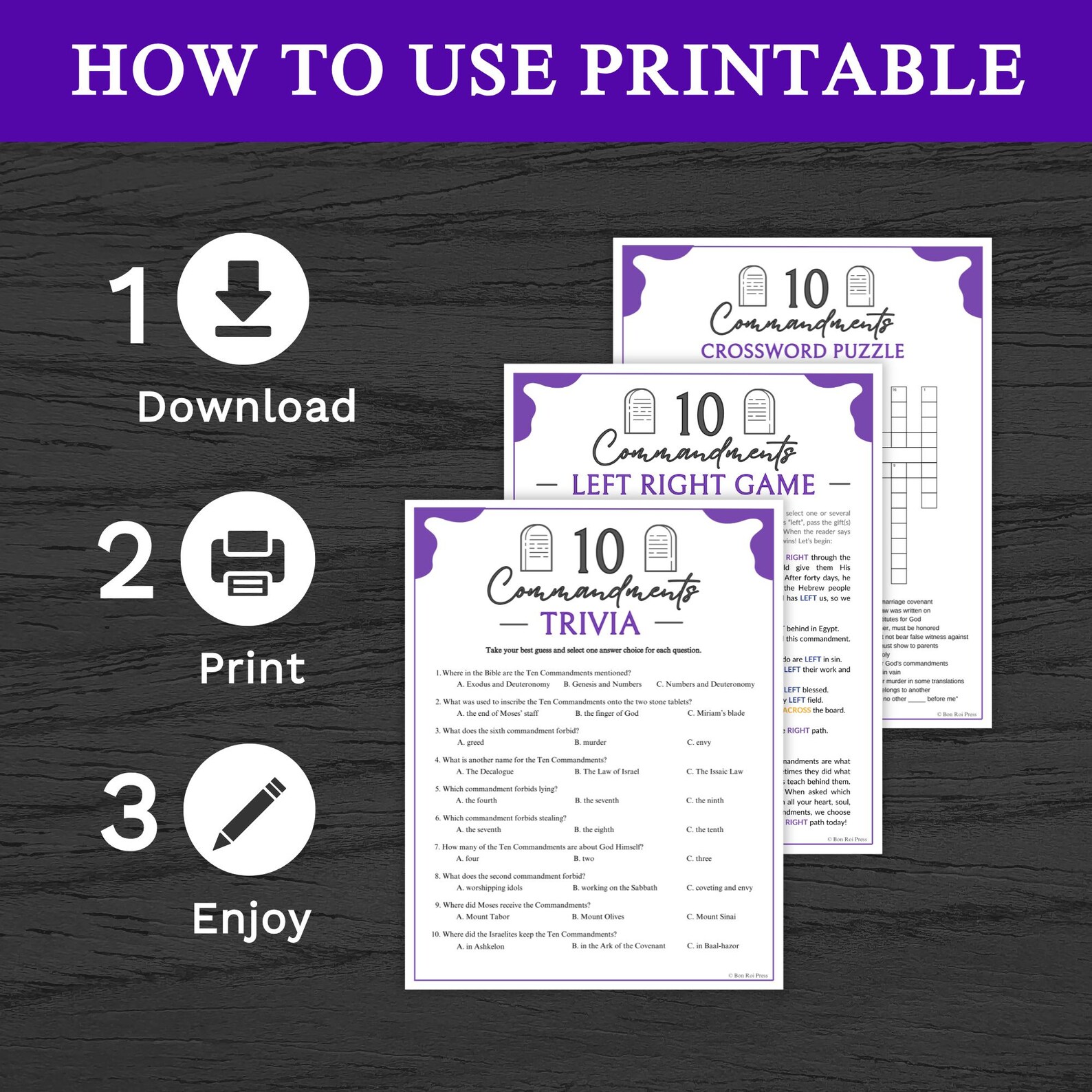The Ten Commandments Games Bundle | 3 Printables for Church, Kids ...