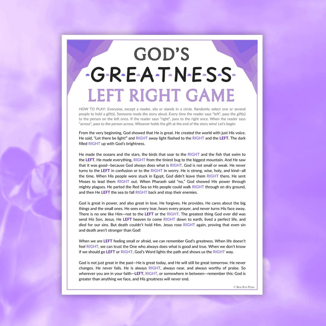God's Greatness Left Right Game | Printable God's Power for Church Kids ...