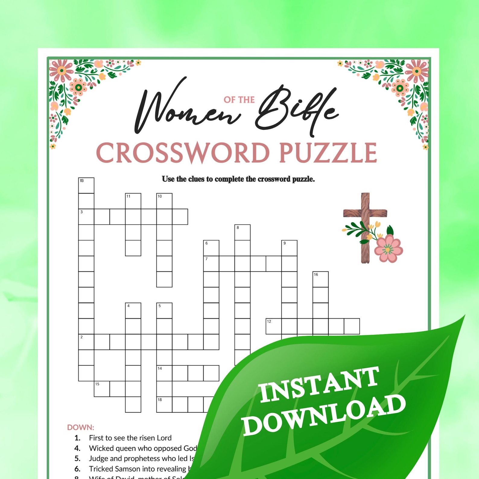 Women of the Bible Crossword Puzzle | Printable Game for Church Kids ...