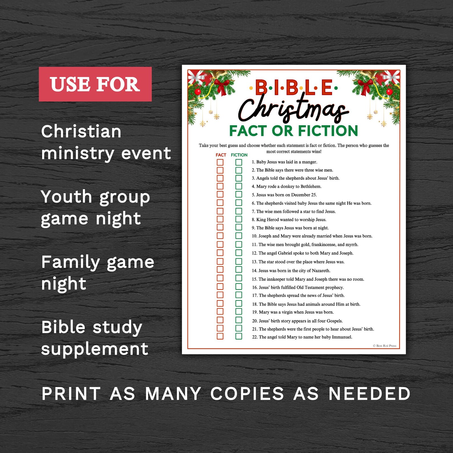Bible Christmas Fact or Fiction Game | Nativity Christian Printable for ...