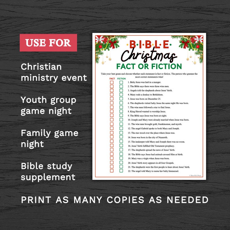 Bible Christmas Fact or Fiction Game | Nativity Christian Printable for ...