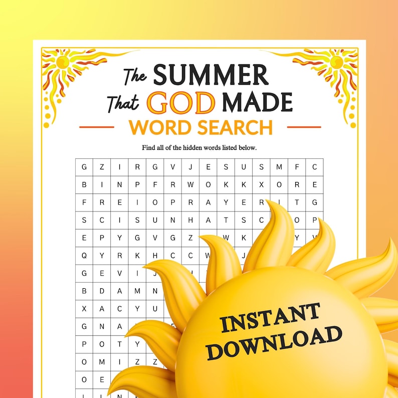 The Summer That God Made Word Search Game | Printable for Church Kids ...
