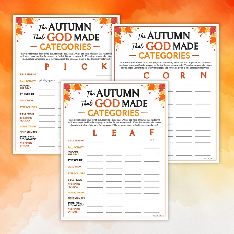 The Autumn That God Made Word Categories Game | Fall Printable for ...