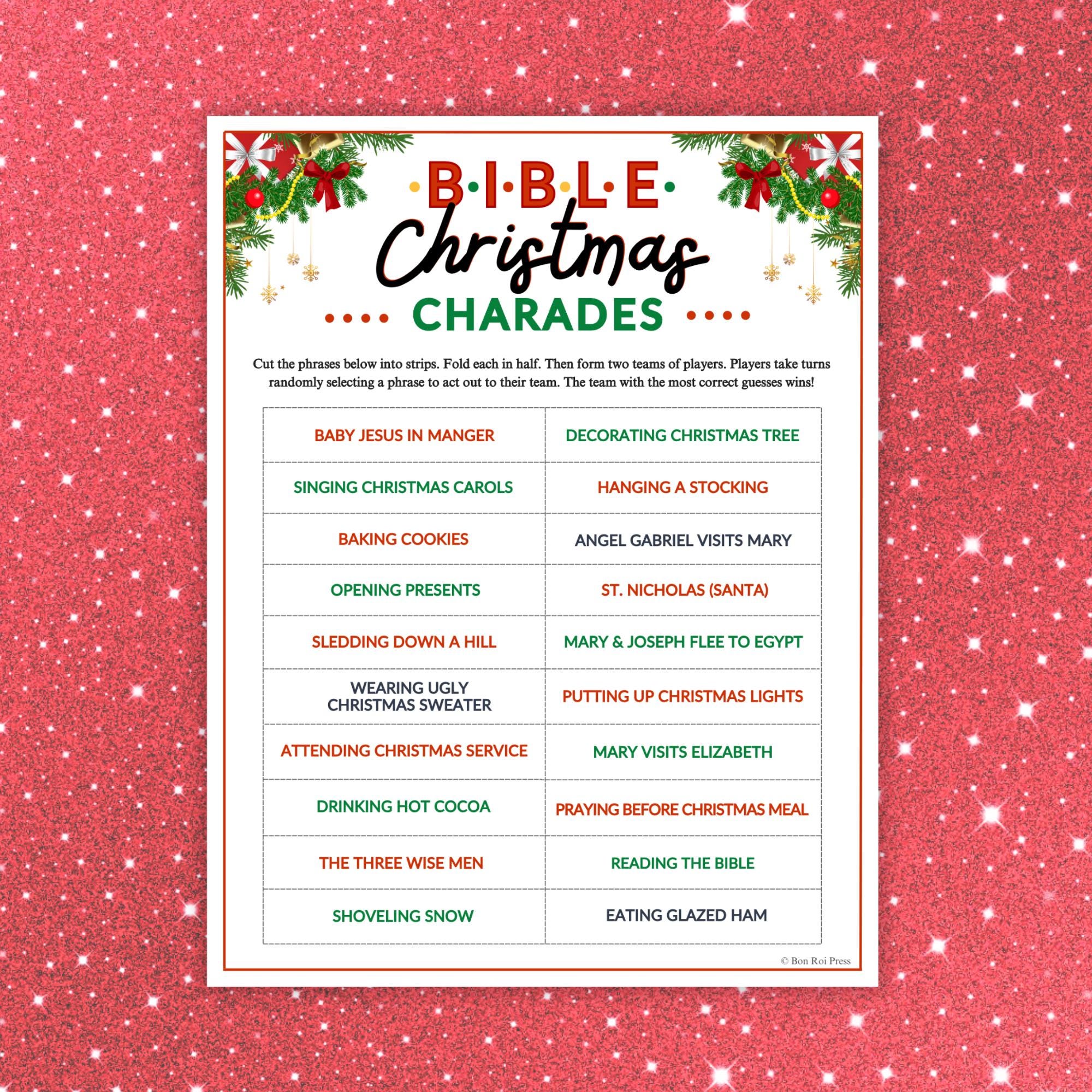 Bible Christmas Charades Game | Nativity Christian Printable for Church ...