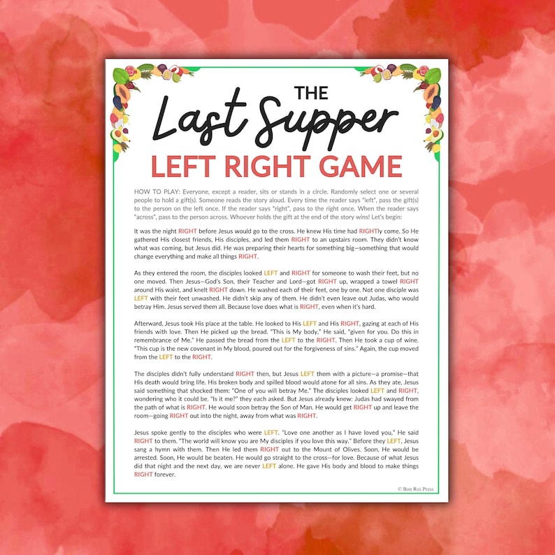 The Last Supper Left Right Game | Jesus Communion Printable for Church ...