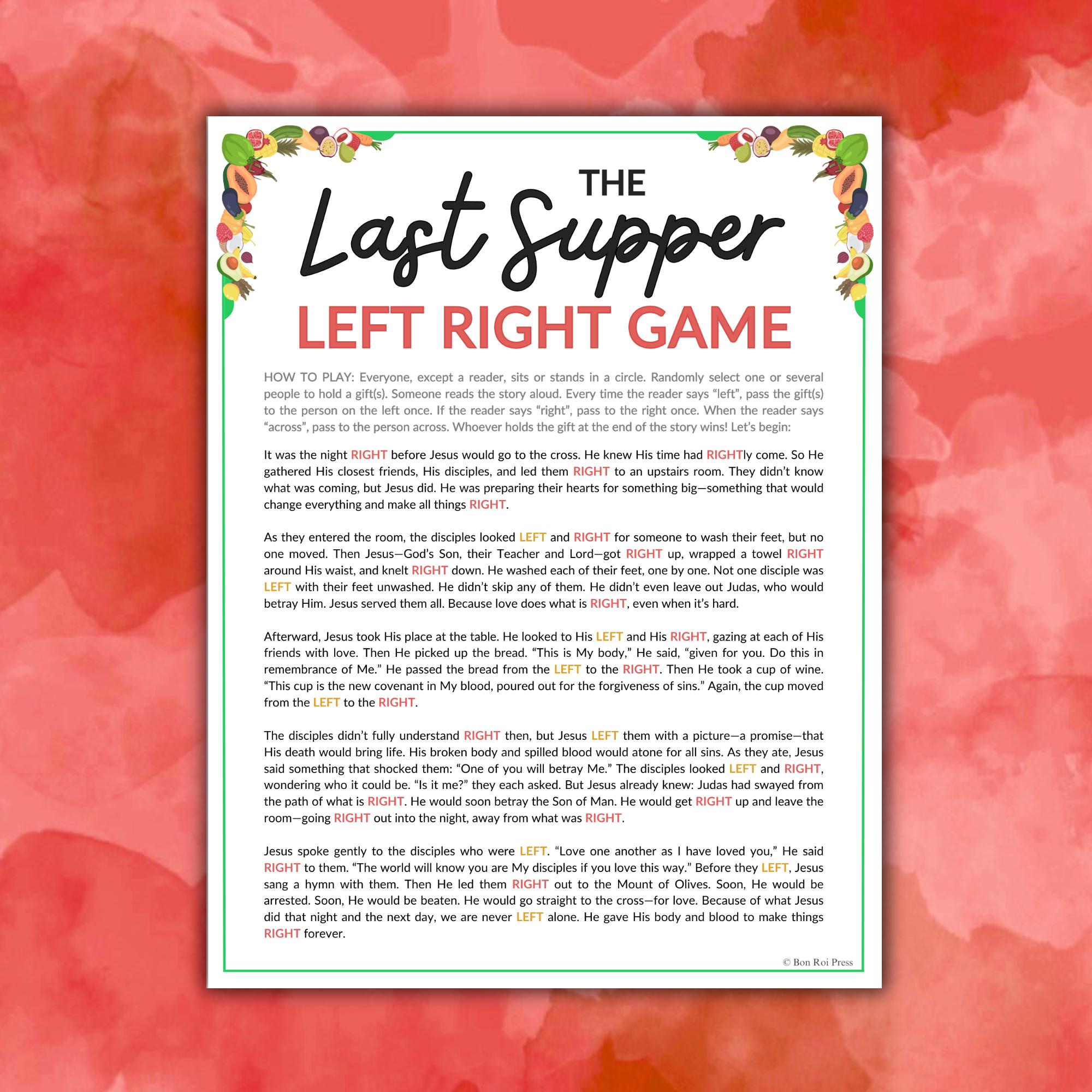 The Last Supper Left Right Game | Jesus Communion Printable for Church ...