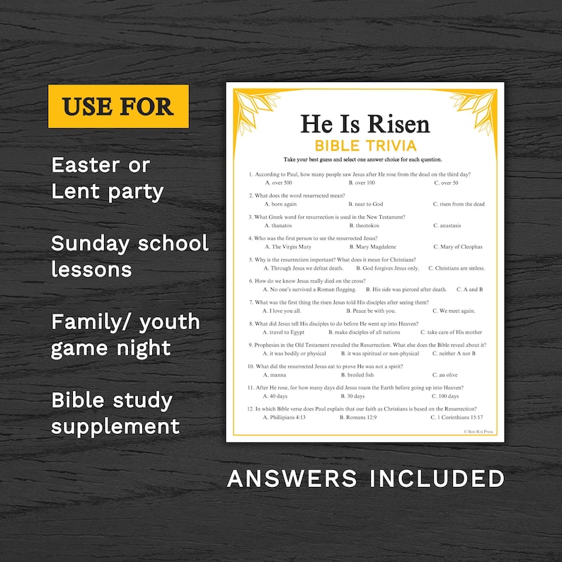 He is Risen Bible Trivia Game | Resurrection Jesus Printable for Church ...