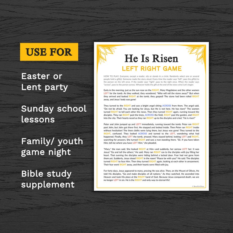 He is Risen Left Right Game | Resurrection Easter Story Printable for ...