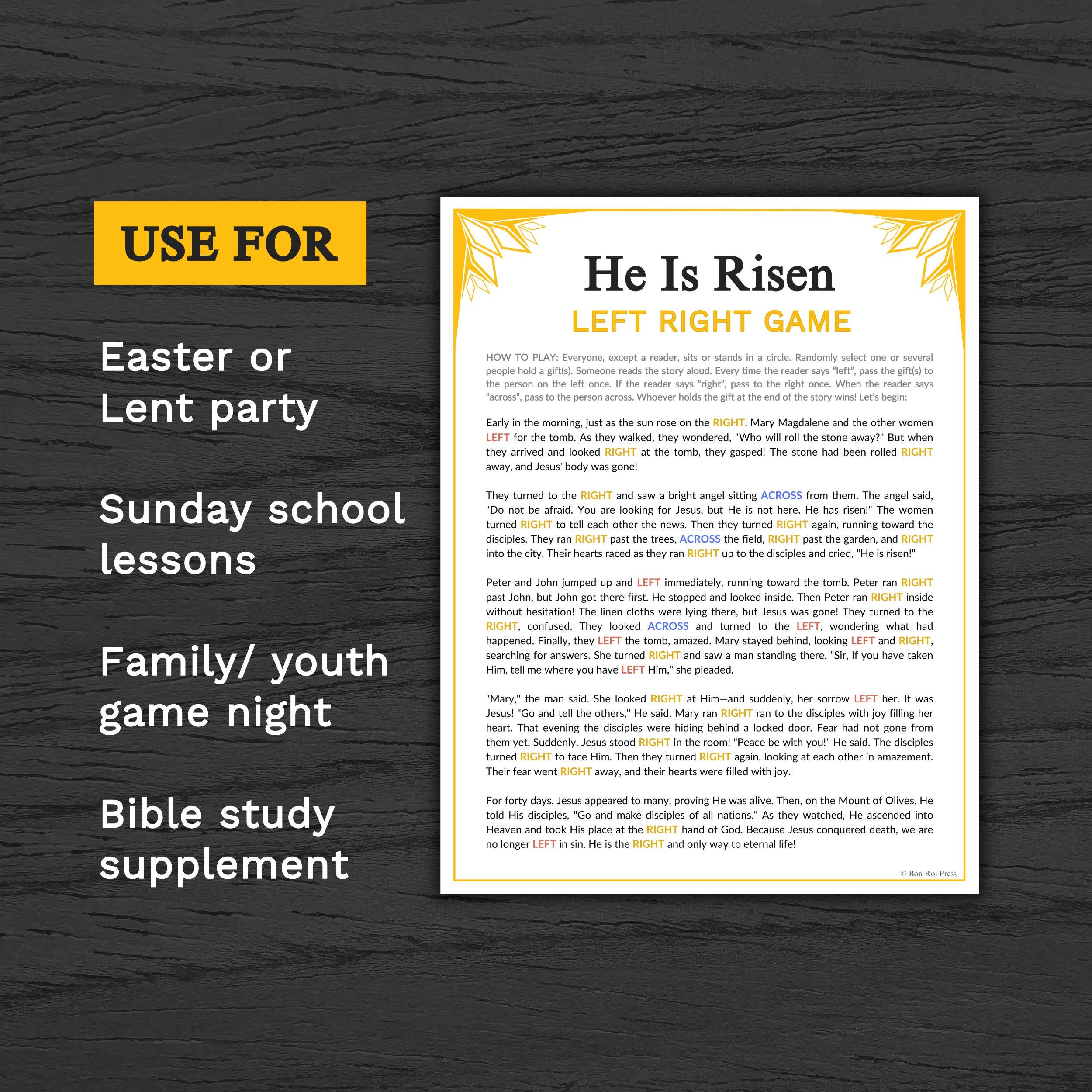 He is Risen Left Right Game | Resurrection Christian Story Printable ...