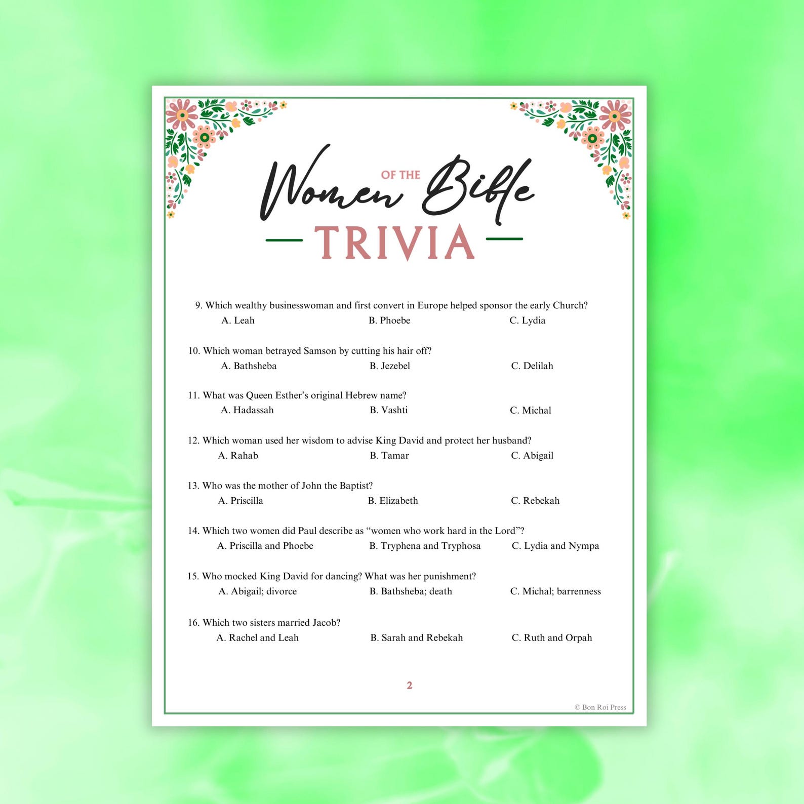 Women of the Bible Trivia Game | Printable for Church Youth Group ...