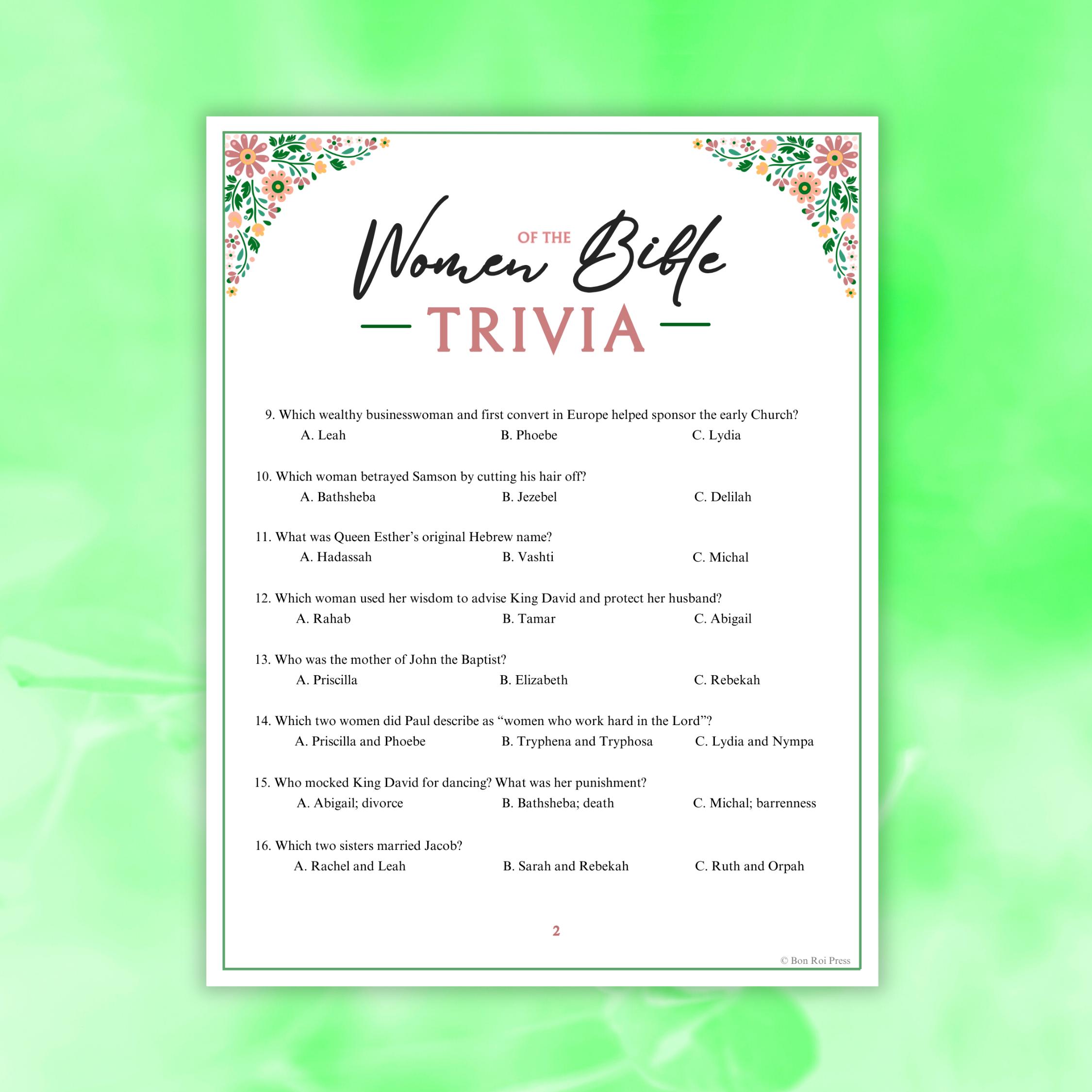 Women of the Bible Trivia Game | Printable for Church Youth Group ...