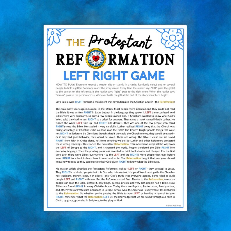The Protestant Reformation Left Right Game | Printable for Church Kids ...