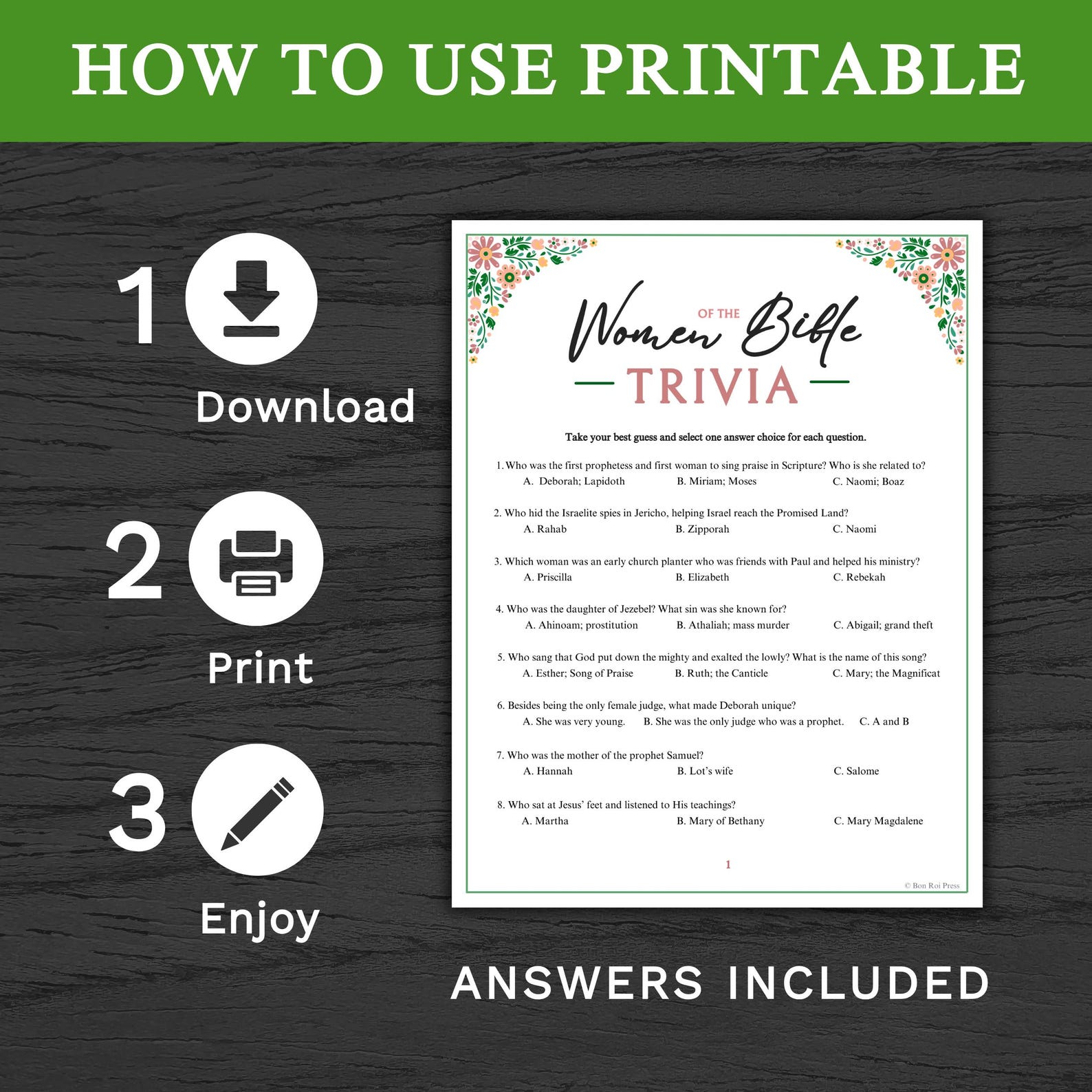 Women of the Bible Trivia Game | Printable for Church Youth Group ...
