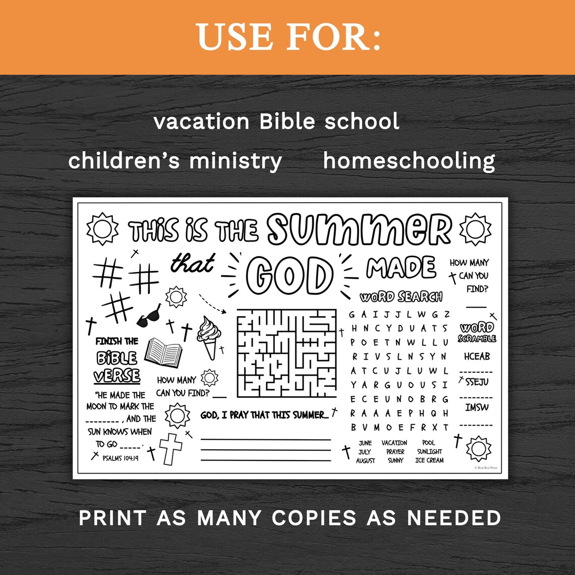 The Summer That God Made Activity Placemat | Christian Printable Ledger ...