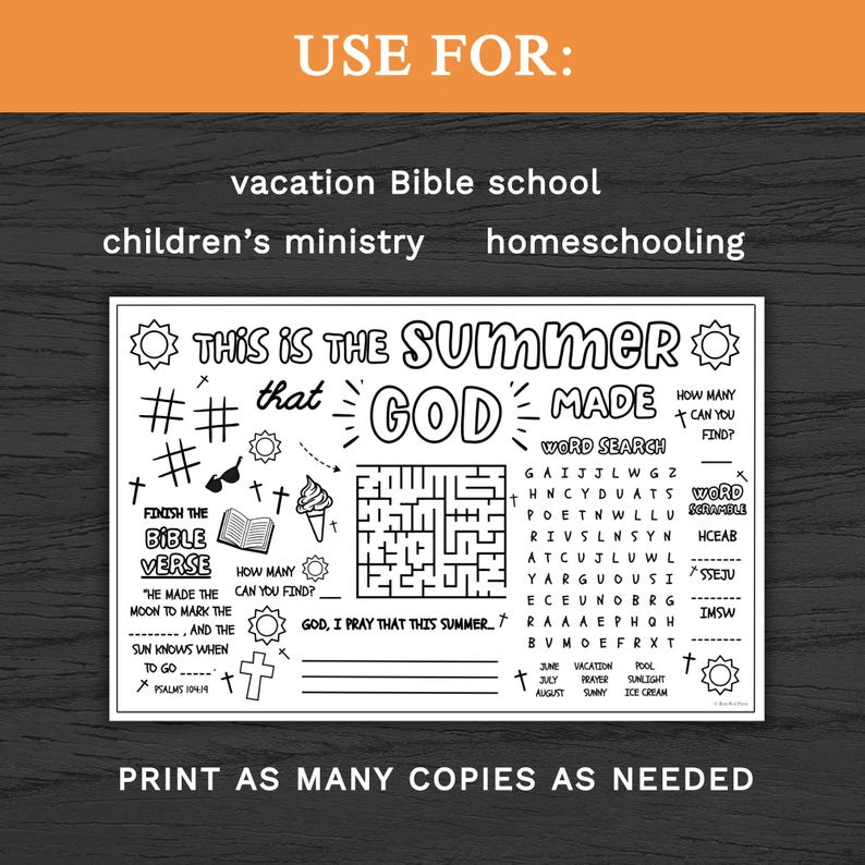 The Summer That God Made Activity Placemat | Christian Printable Ledger ...