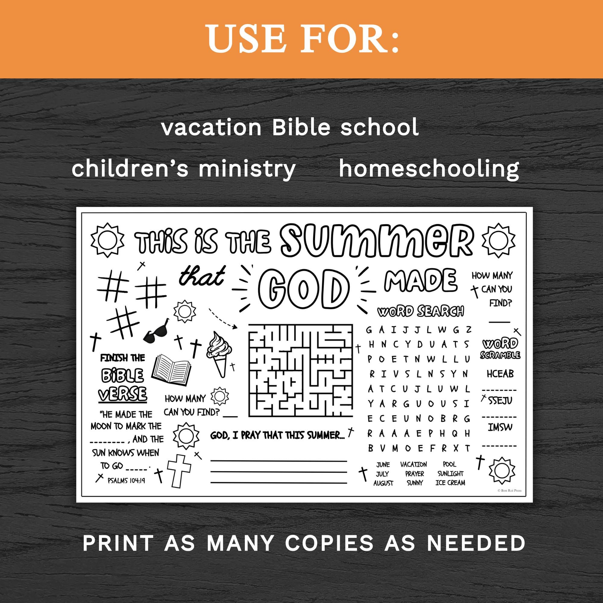 The Summer That God Made Activity Placemat | Christian Printable Ledger ...
