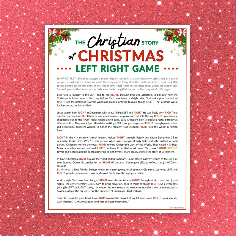 The Christian Story of Christmas Left Right Game | Printable for Church ...
