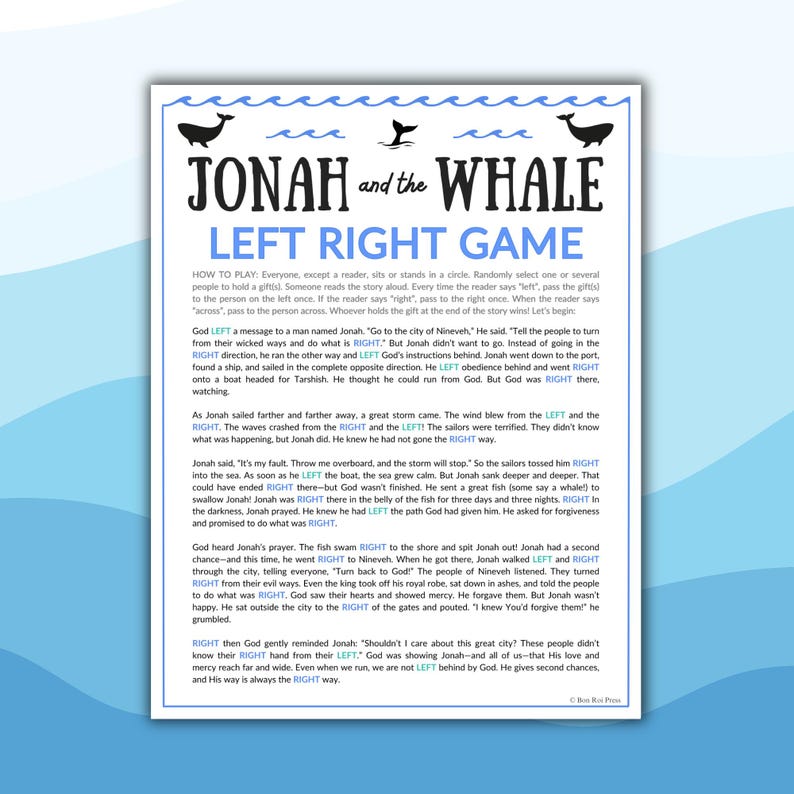 Jonah and the Whale Left Right Game | Scripture Story Printable for ...