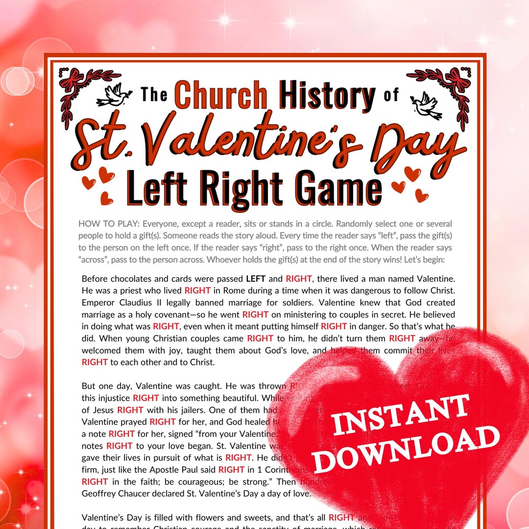 The Church History of St. Valentine's Day Left Right Game | Printable ...