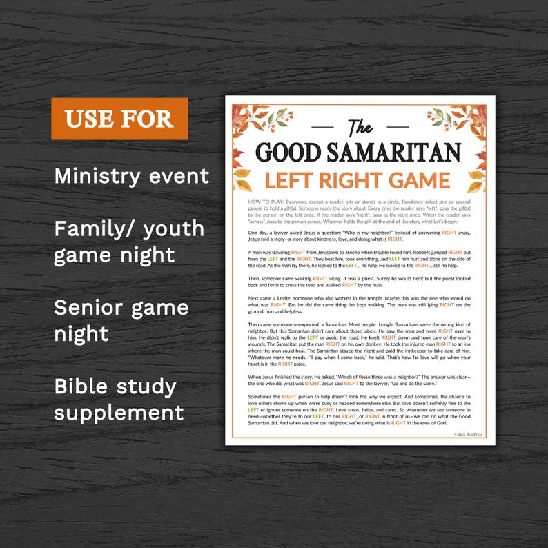 Good Samaritan Left Right Game | Jesus' Parable Printable for Church ...