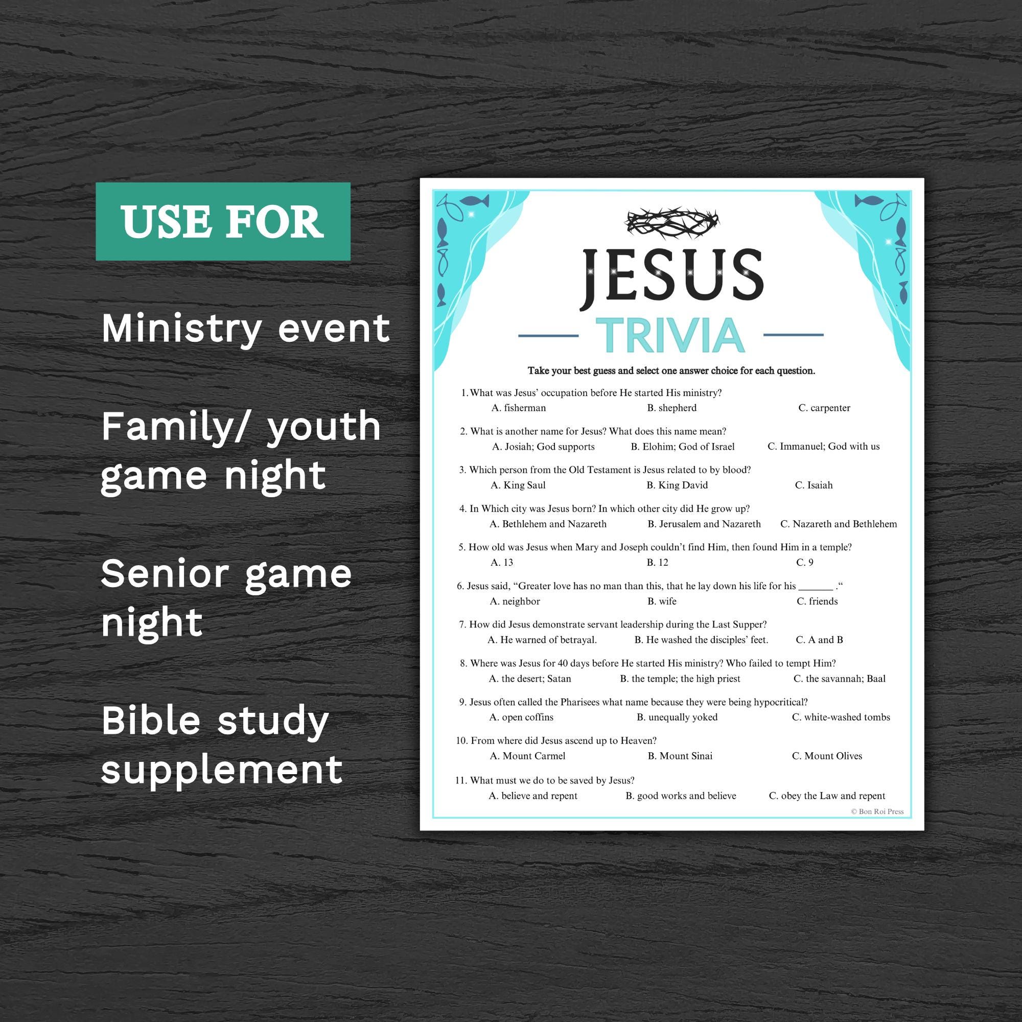 Jesus Trivia Game | Printable for Church, Kids Teens Adults, Sunday ...