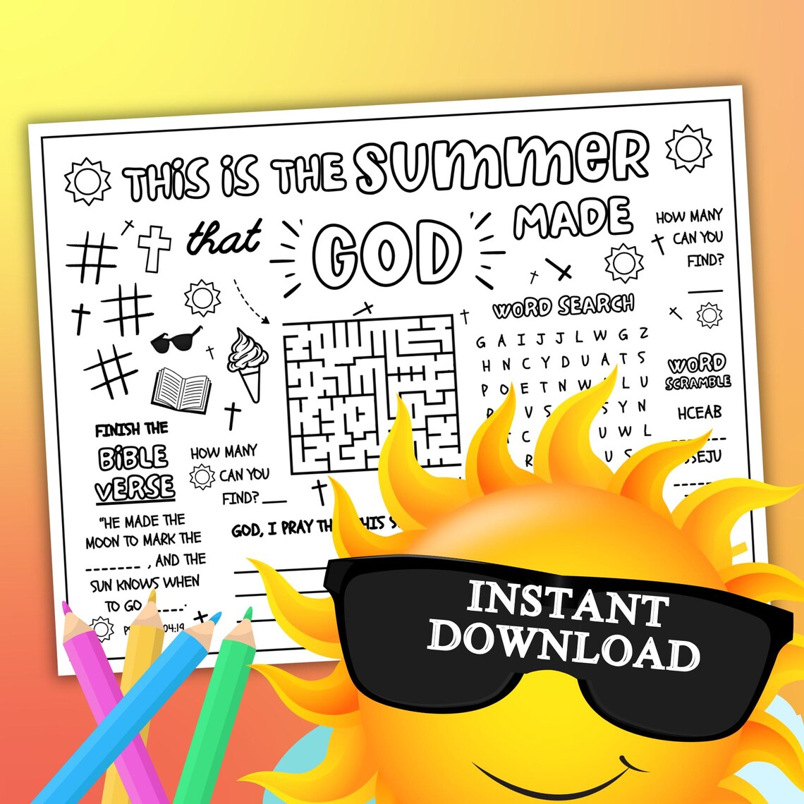 The Summer That God Made Activity Placemat | Christian Printable Ledger ...